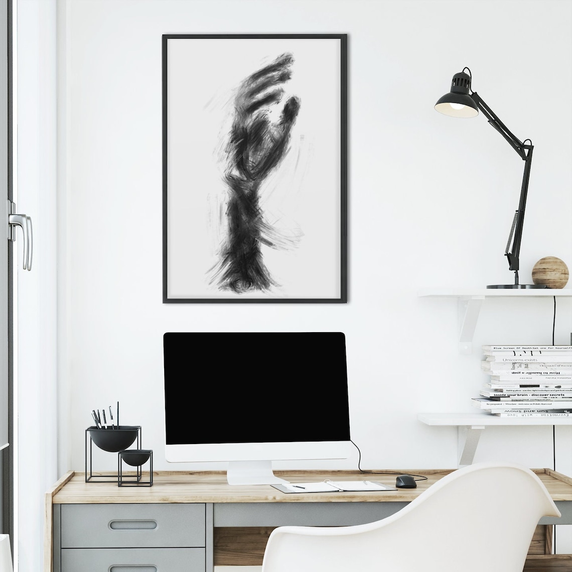 Abstract Digital Download, Hand Art, Worship Touching Hands, Charcoal ...
