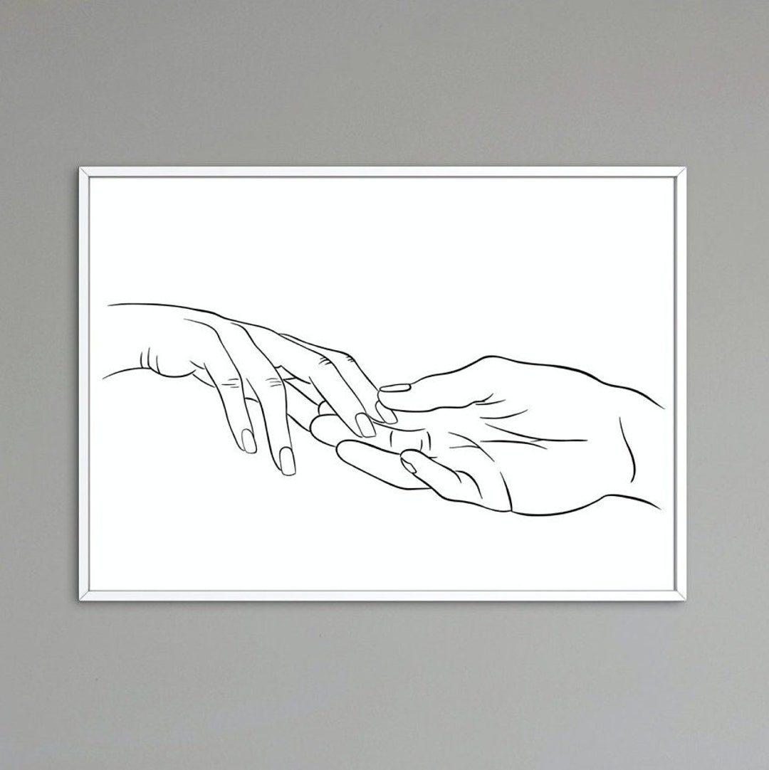 Hands Couple Line Art, Line Art. Hands Line Drawing, Minimalist Wall ...