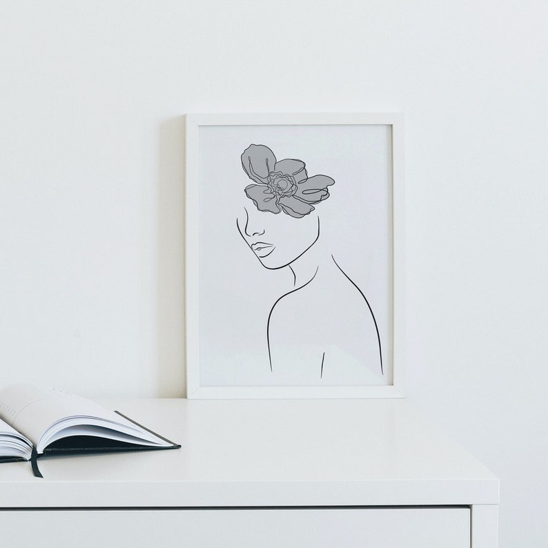 Minimalist Woman Line Art Print, Flower Portrait (digital Download) - Etsy