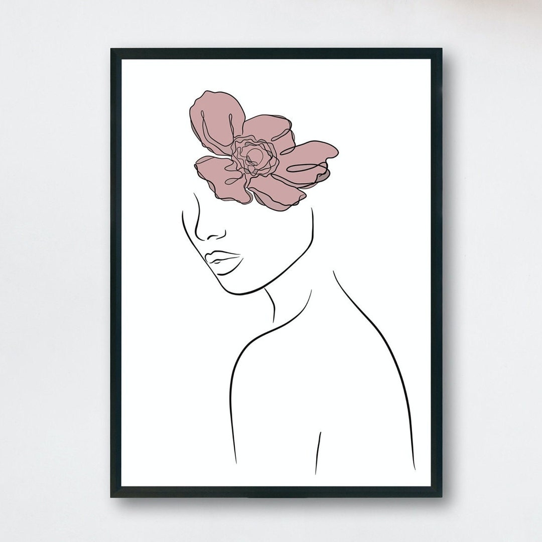 Female Minimalist Art, Pink Line Art, Flower Line Art, Minimalist Wall ...
