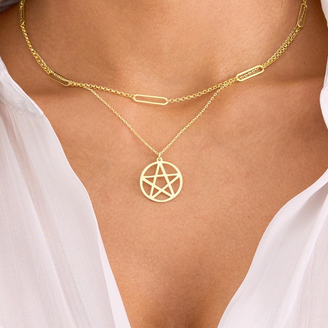 Gold Wiccan Pentagram Necklace, Pentacle Necklace, Pentacle Pendant ...