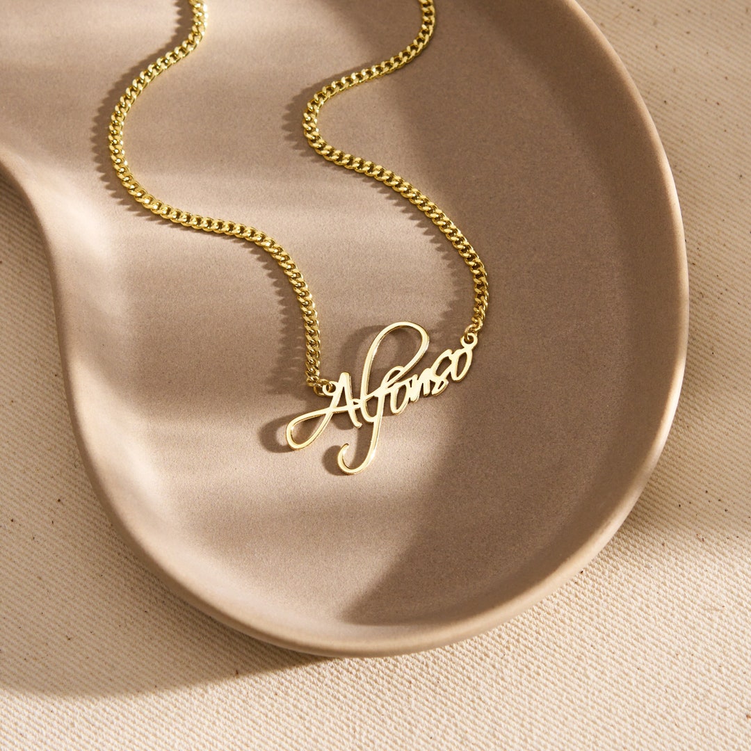 Custom Dainty Name Necklace With Curb Chain, Curb Chain Necklace With ...