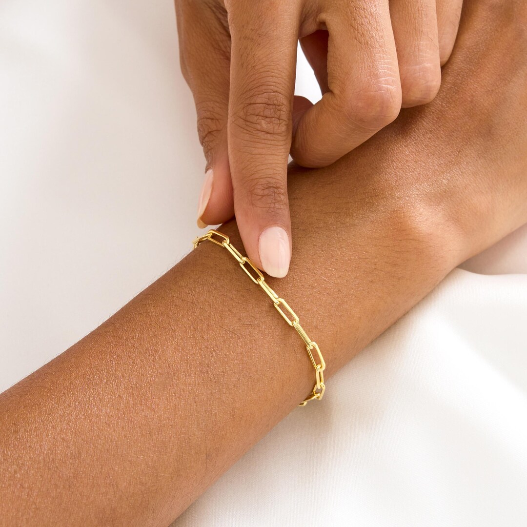 Gold Paperclip Chain Bracelet, 925 Silver Paperclip Bracelet ...