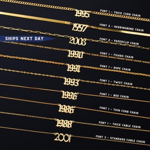 Personalized Birth Year Necklace - Custom Year Necklace - Old English ...