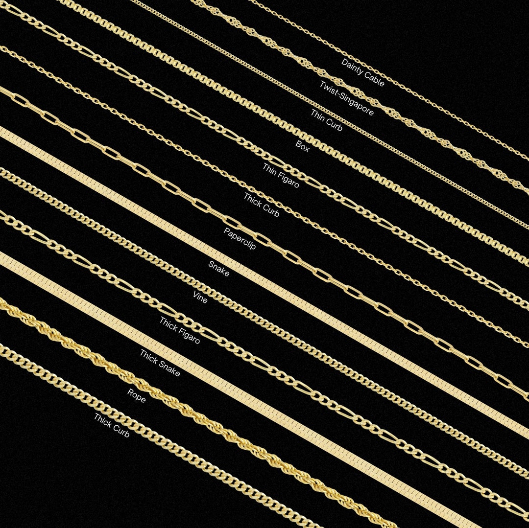 14K Gold Chain Necklace, Snake Chain, Herringbone Chain, Twist Chain ...