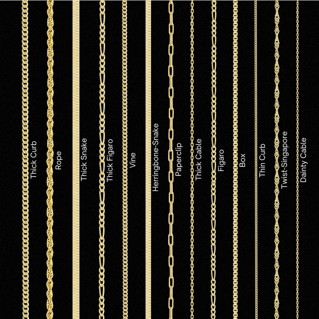 14K Gold Chain Necklace, Snake Chain, Herringbone Chain, Twist Chain ...