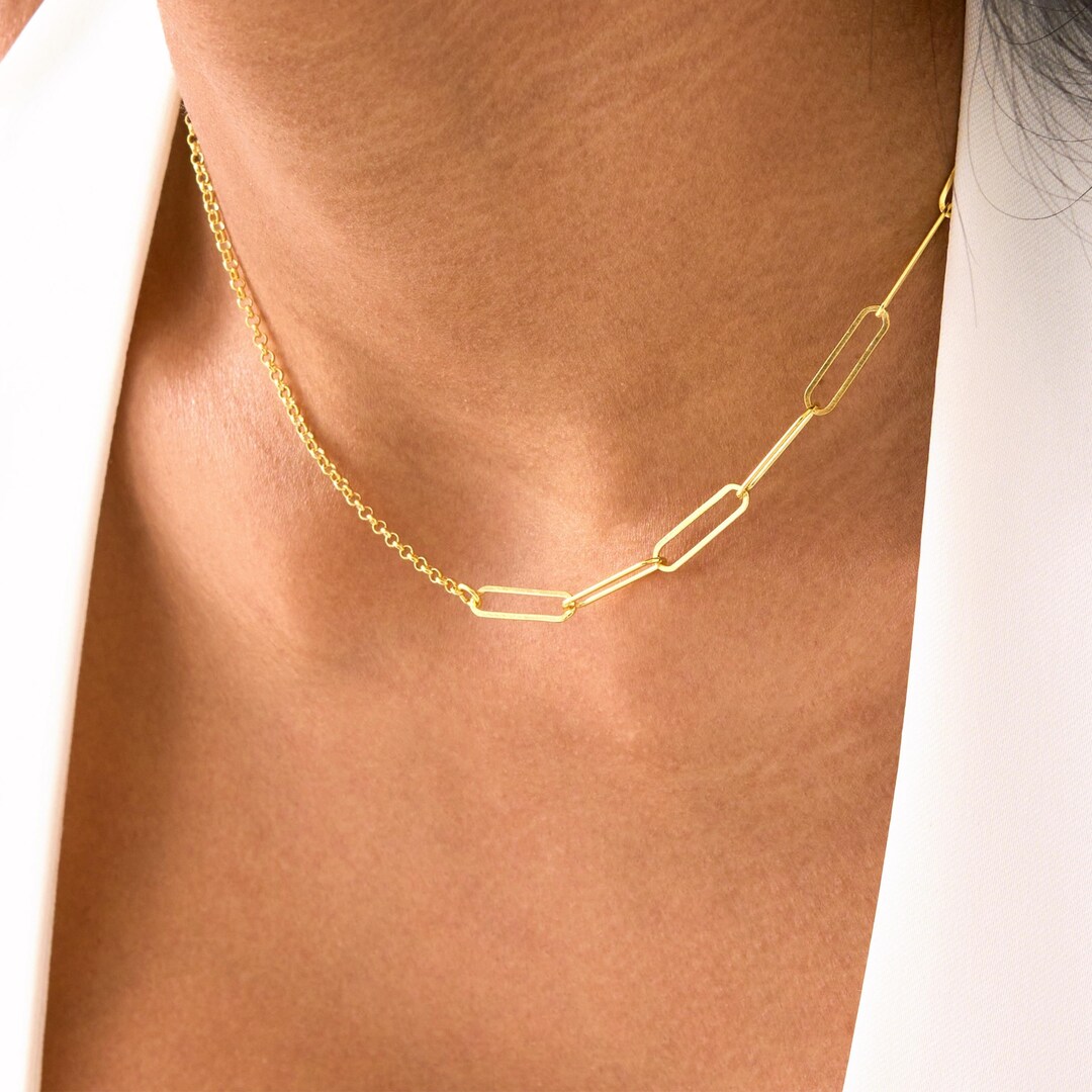 Gold Half Paperclip and Half Rolo Chain Necklace, Rolo Chain Silver ...
