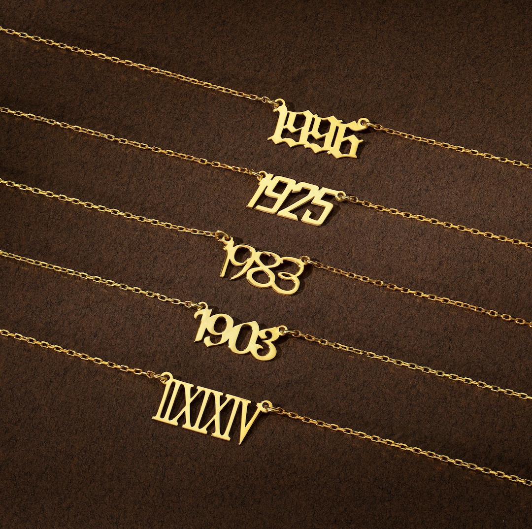 Custom Gold Number Necklace, Personalized Birth Year Necklace, Handmade ...