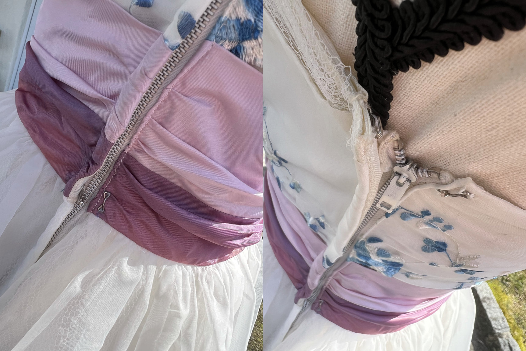 1950s-60s White Embroidered Tulle Dress Wired Bodice Tea Length Skirt ...