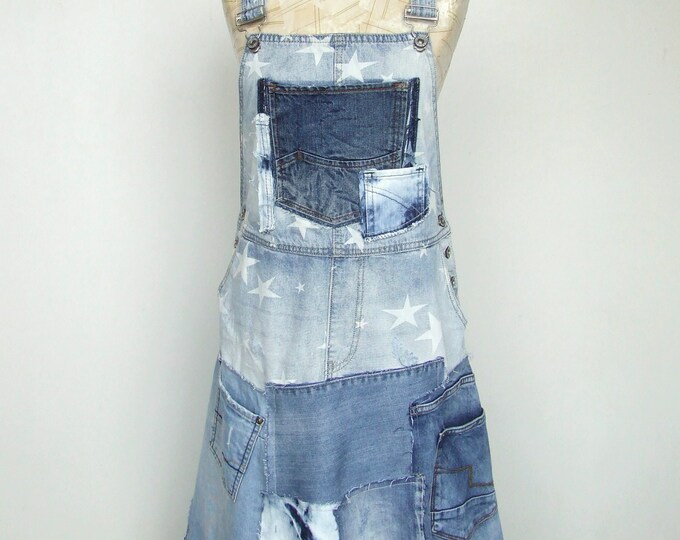 Upcycled Denim Dress, Long Patchwork Dress, Size US 10, Denim Stars - Etsy