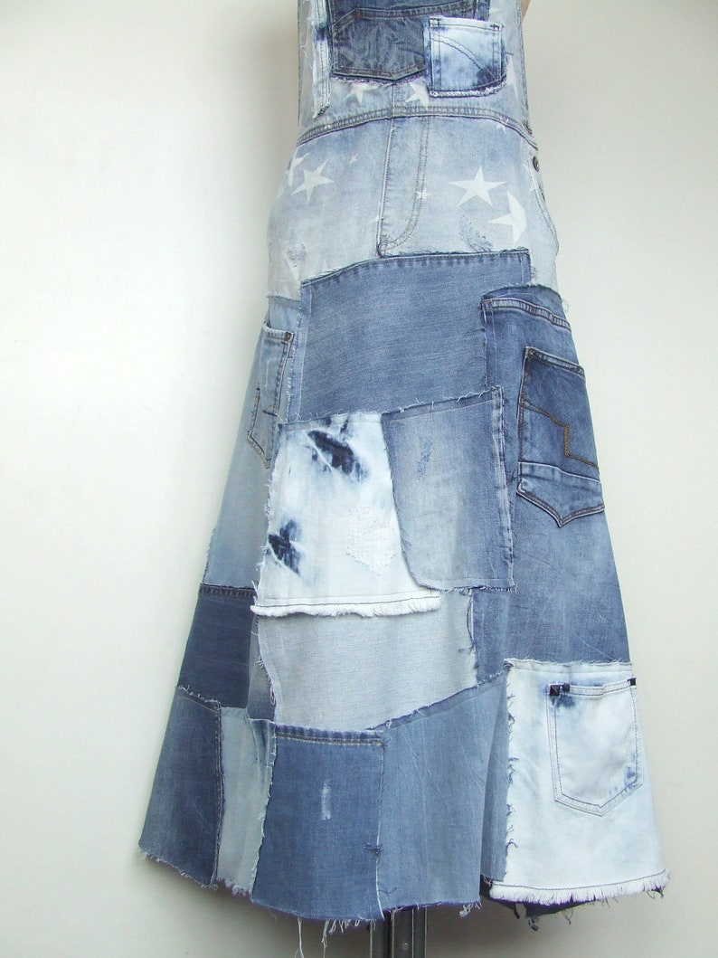 Upcycled Denim Dress Long Patchwork Dress Size US 12 Denim - Etsy