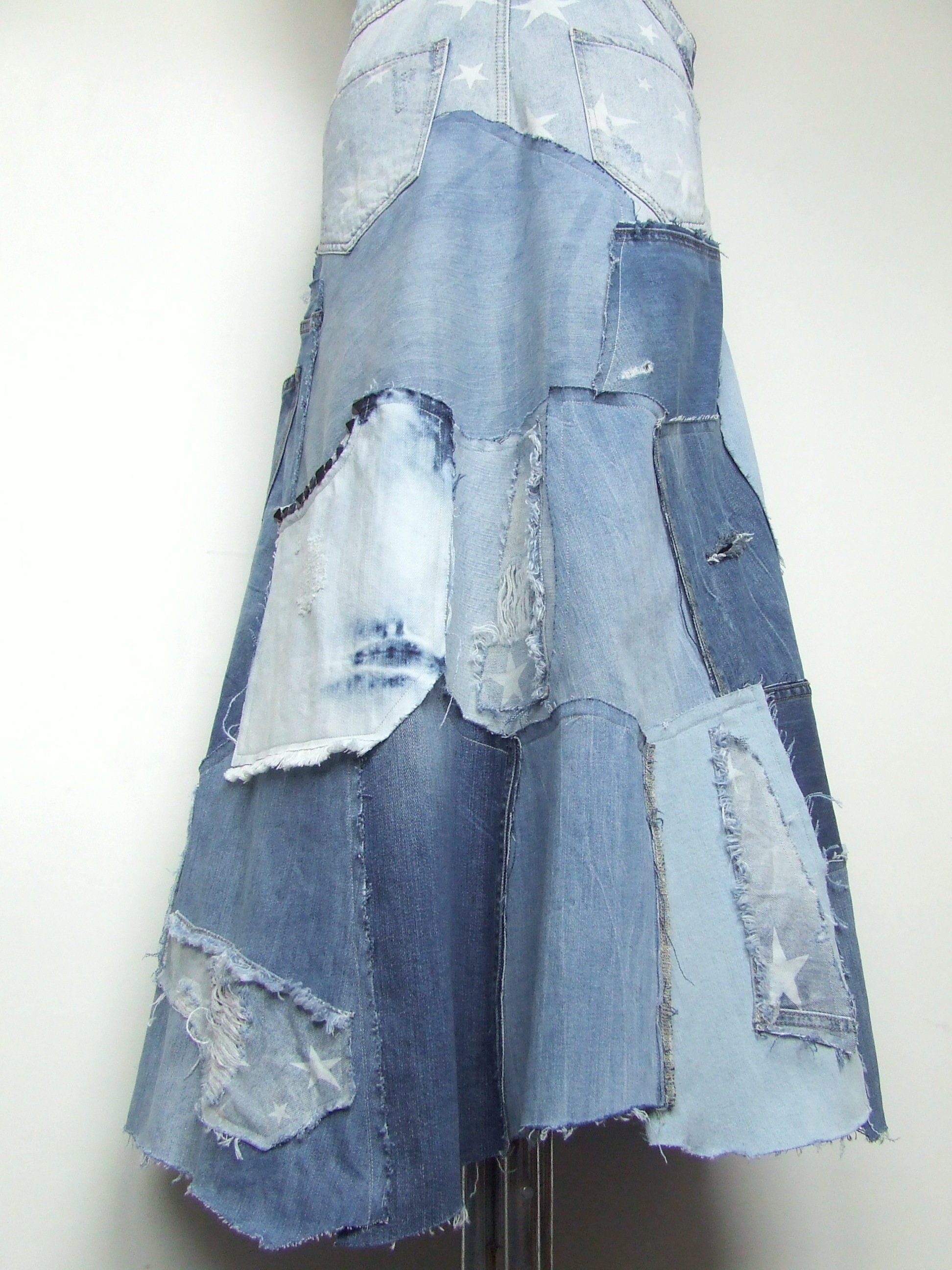 Upcycled Denim Dress Long Patchwork Dress Size US 12 Denim - Etsy