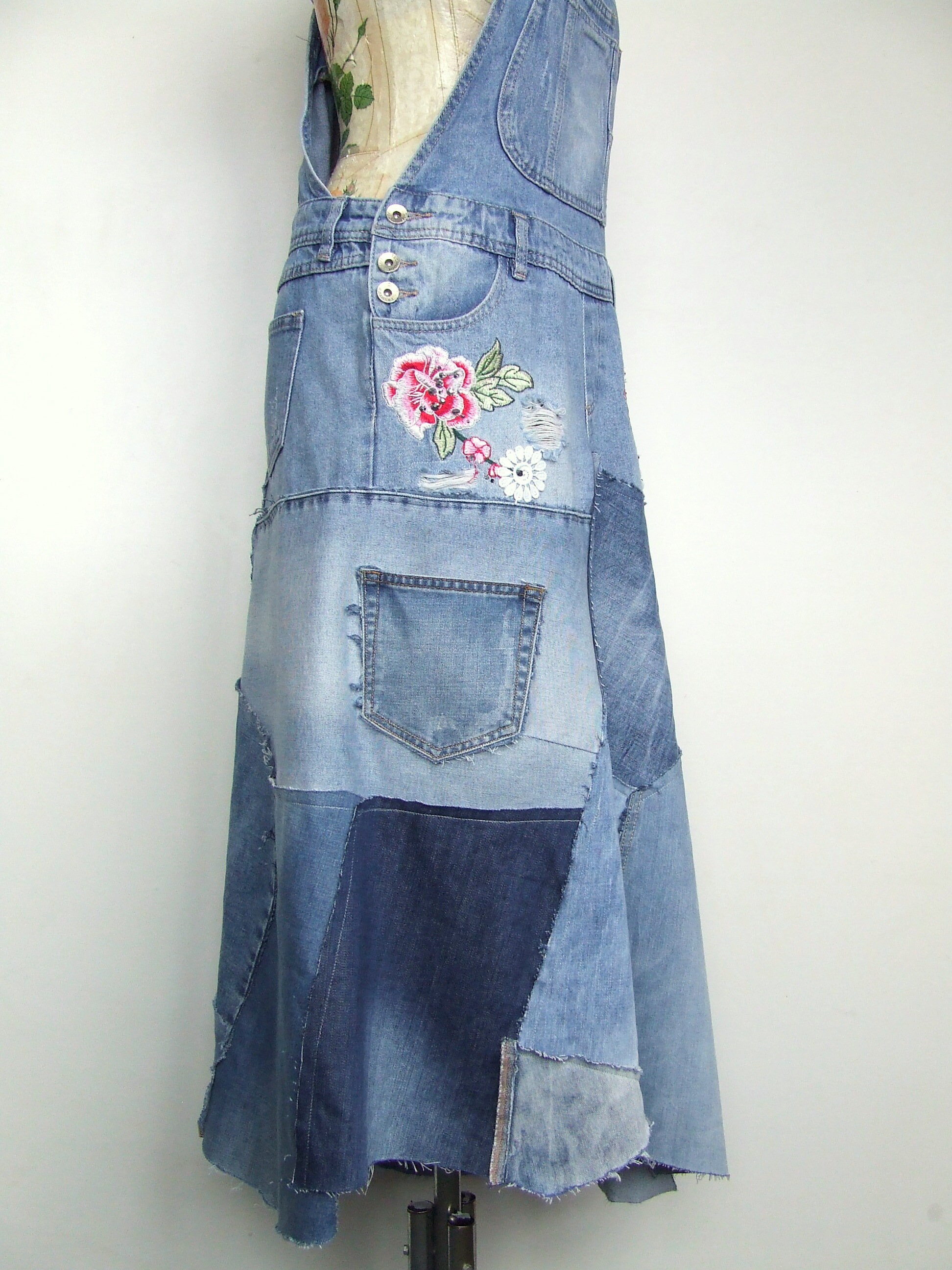 Upcycled Denim Dress Long Patchwork Dress Size US 8/10 - Etsy