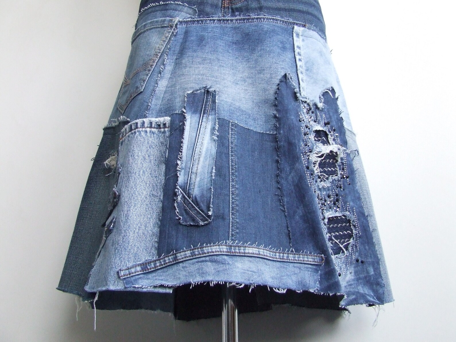 Upcycled Denim Skirt, Size US 6, Asymmetrial Denim Skirt - Etsy
