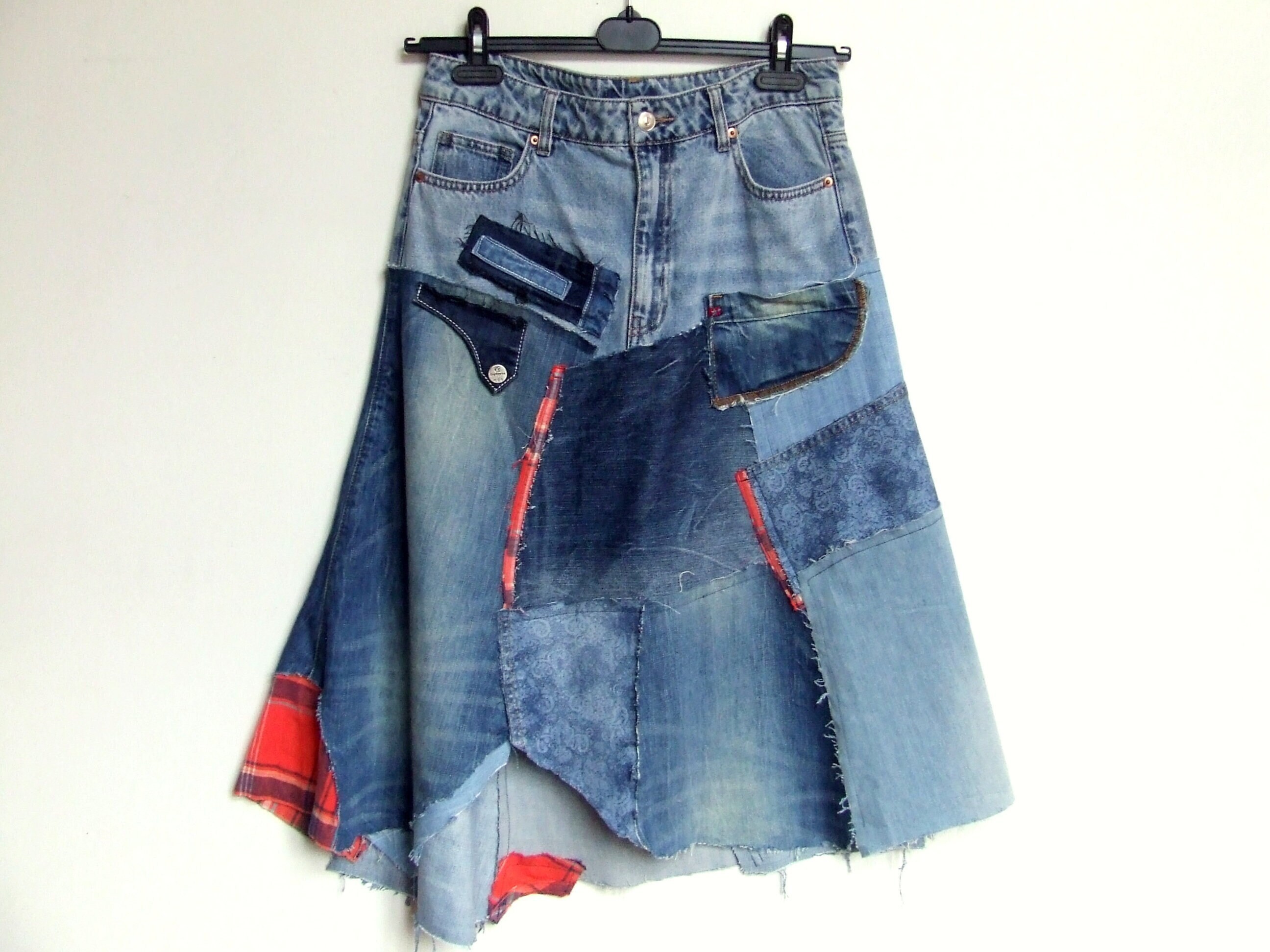 Patchwork Skirt Upcycled Denim Skirt Asymmetrical Skirt - Etsy