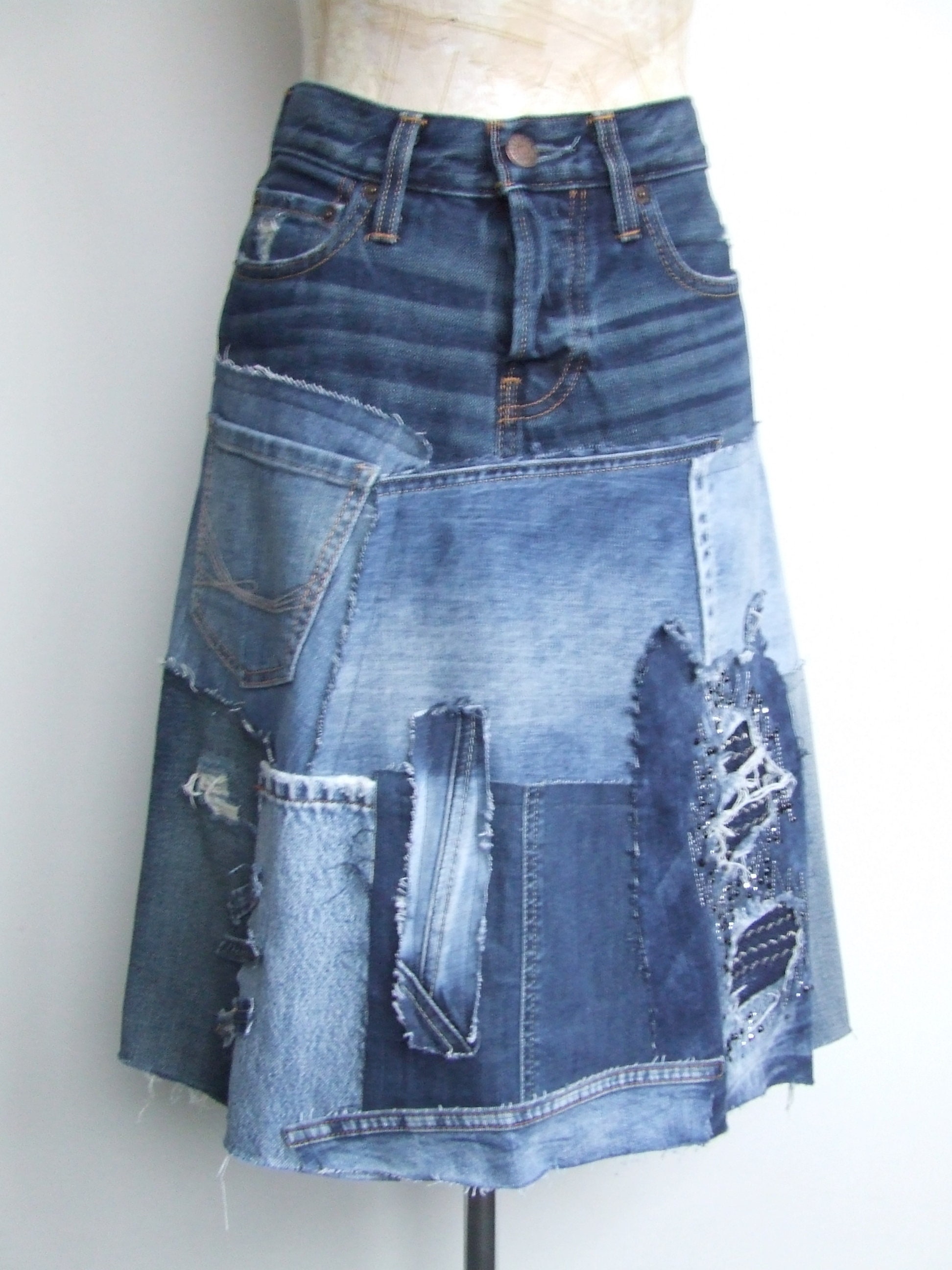 Upcycled Denim Skirt, Size US 6, Asymmetrial Denim Skirt - Etsy