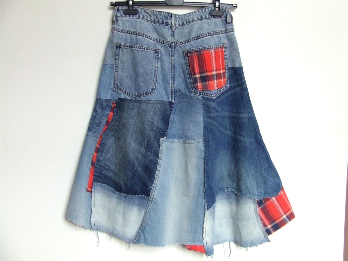 Patchwork Skirt Upcycled Denim Skirt Asymmetrical Skirt - Etsy