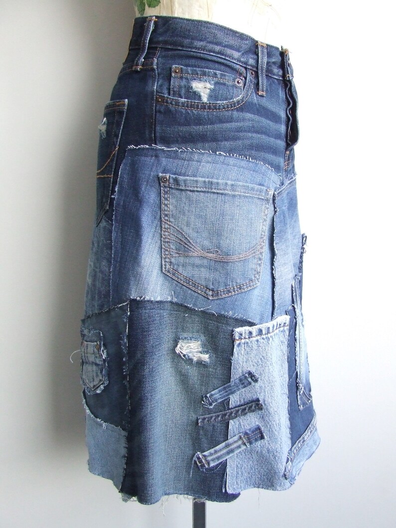 Upcycled Denim Skirt, Size US 6, Asymmetrial Denim Skirt - Etsy