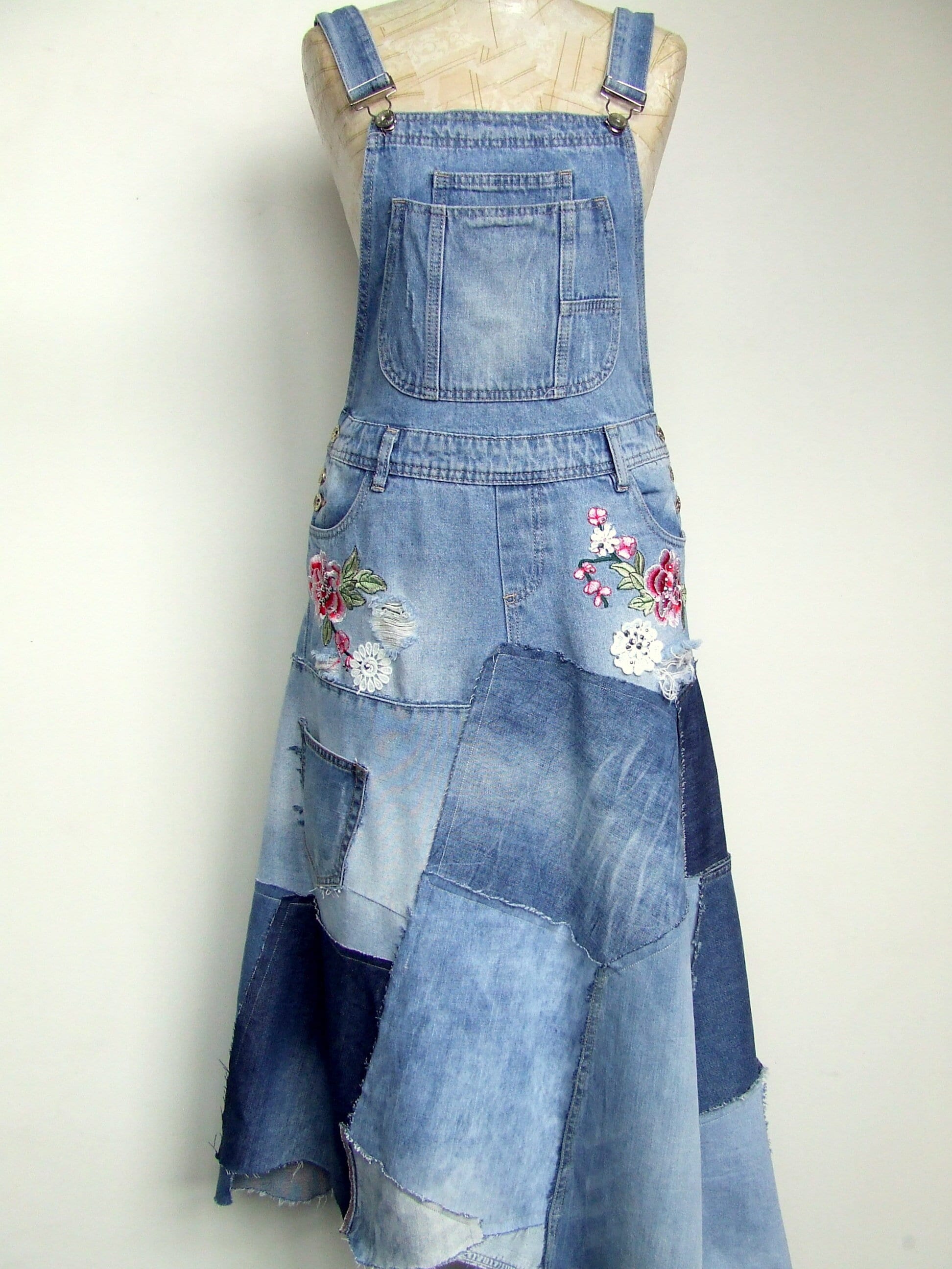 Upcycled Denim Dress Long Patchwork Dress Size US 8/10 - Etsy