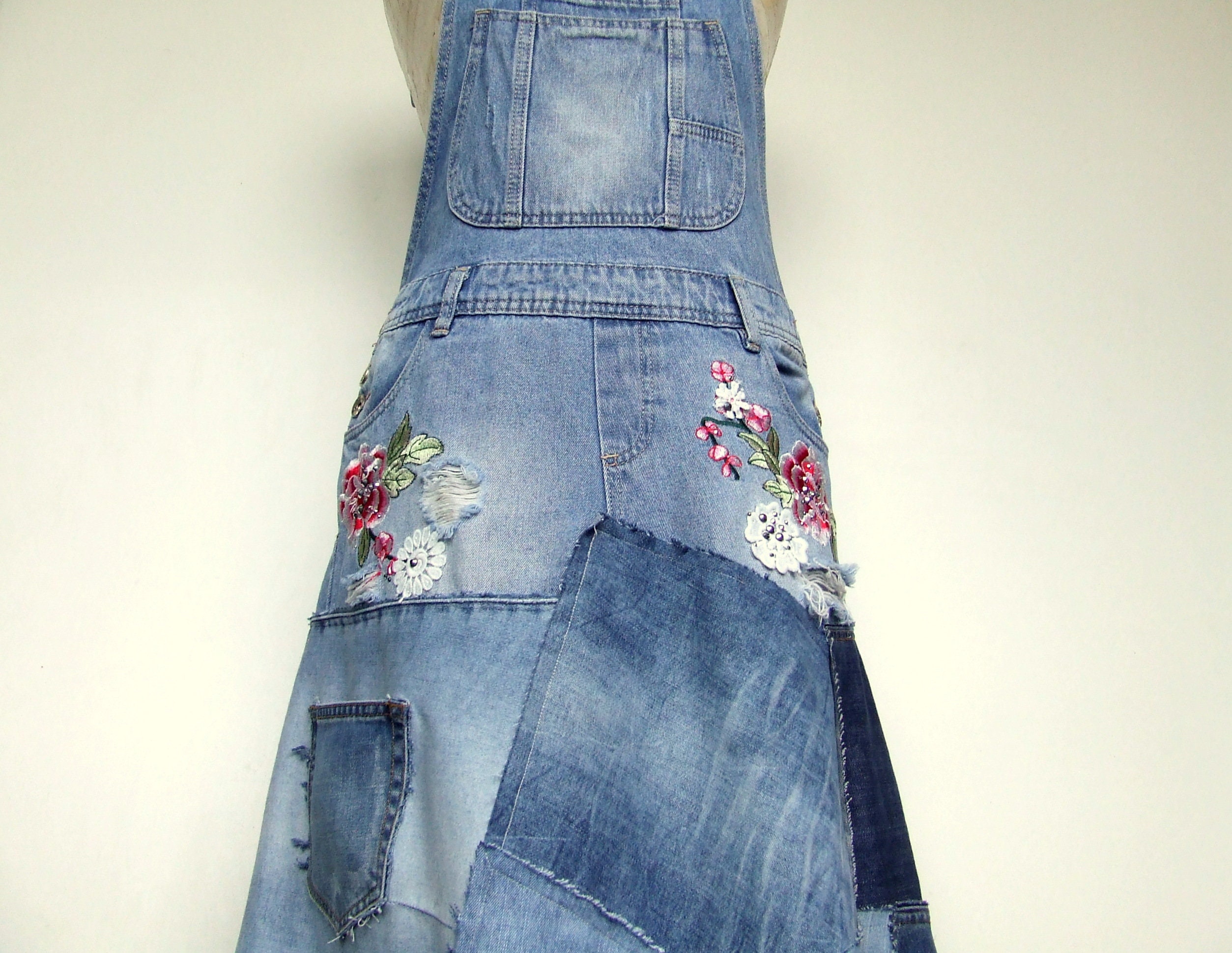 Upcycled Denim Dress Long Patchwork Dress Size US 8/10 - Etsy