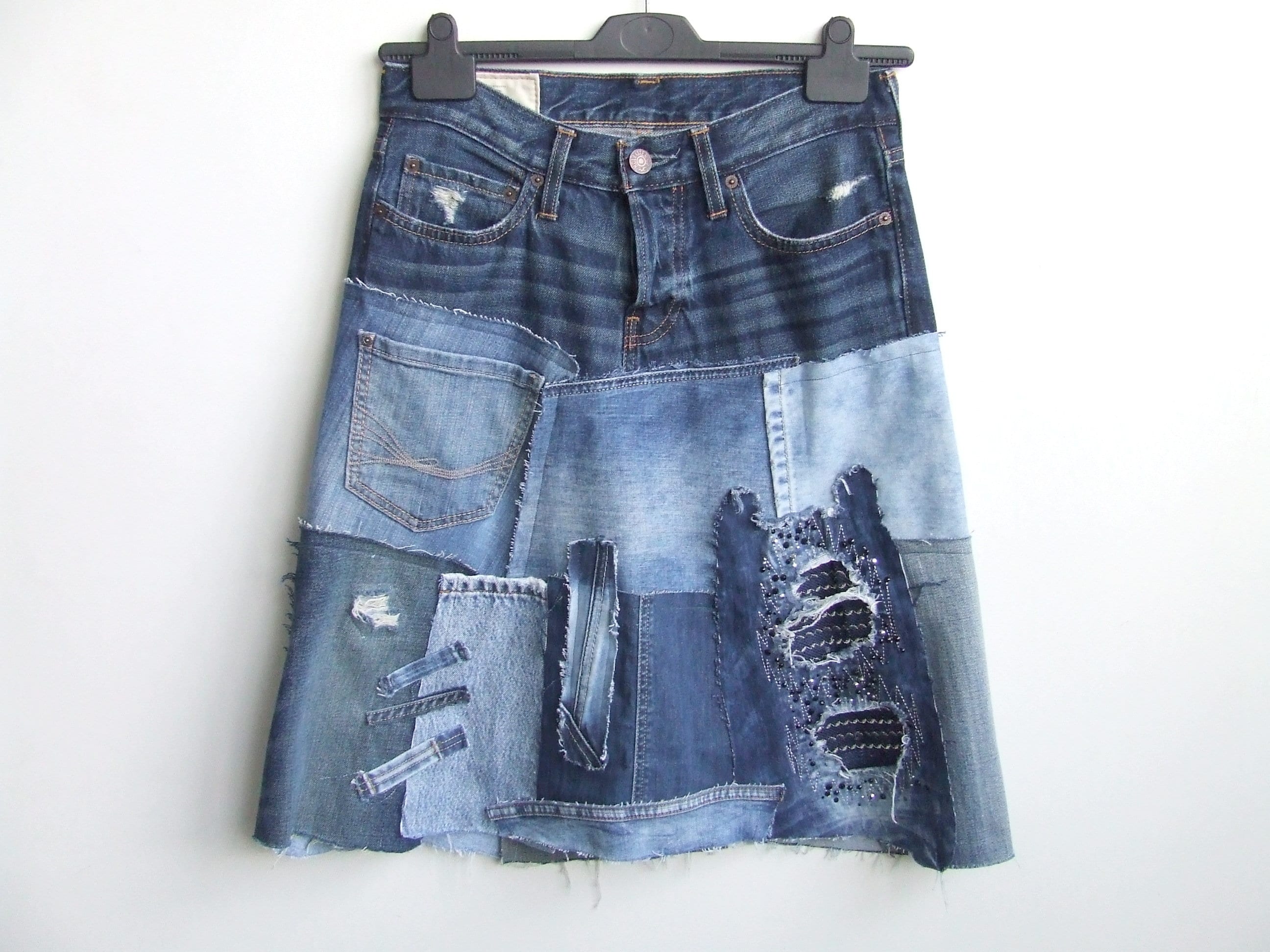 Upcycled Denim Skirt, Size US 6, Asymmetrial Denim Skirt - Etsy