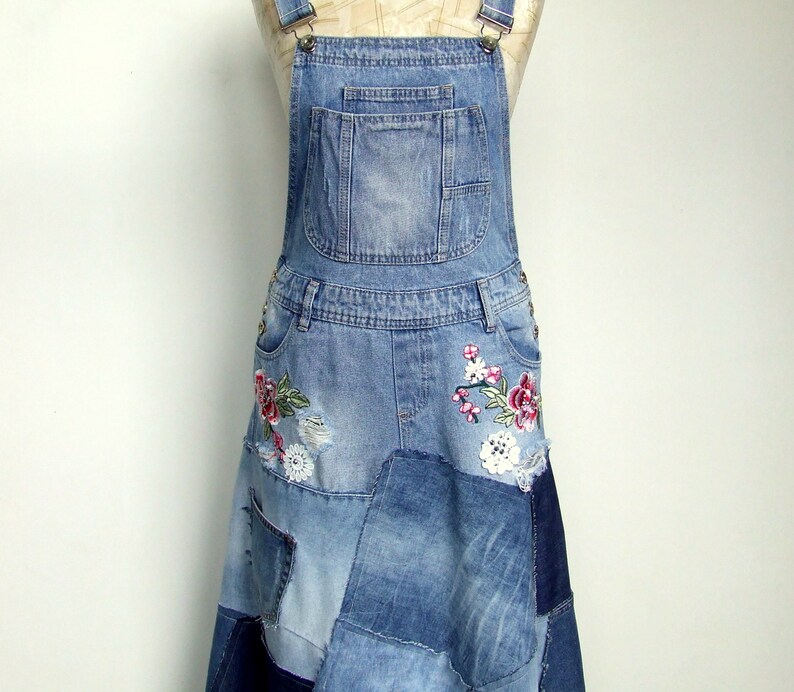 Upcycled Denim Dress Long Patchwork Dress Size US 8/10 - Etsy