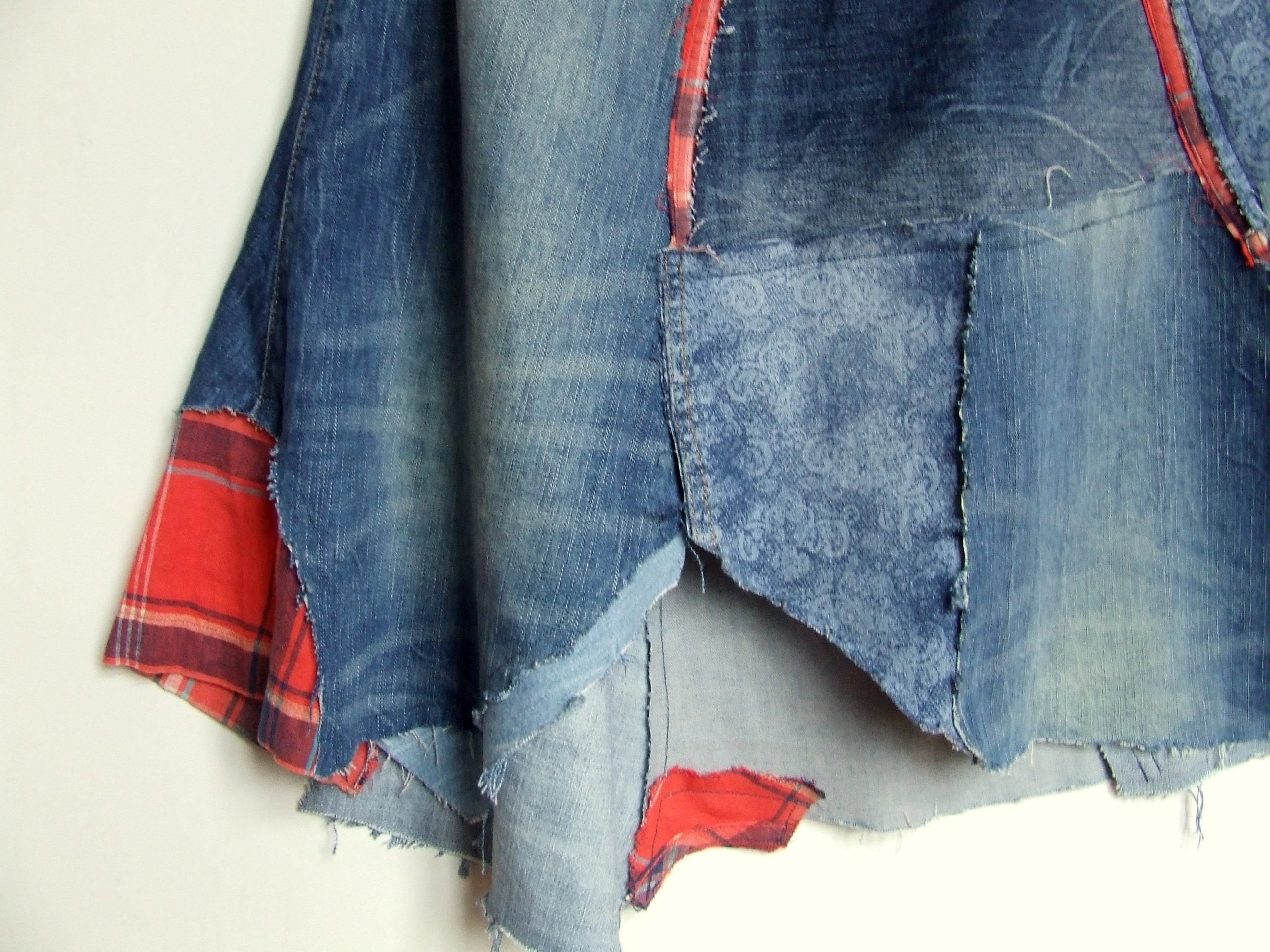 Patchwork Skirt Upcycled Denim Skirt Asymmetrical Skirt - Etsy