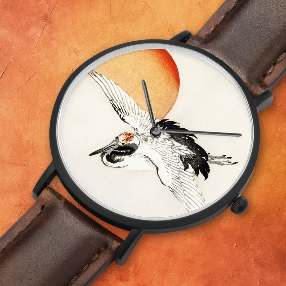 Japanese Flying Crane Leather Strap Quartz Watch - Etsy