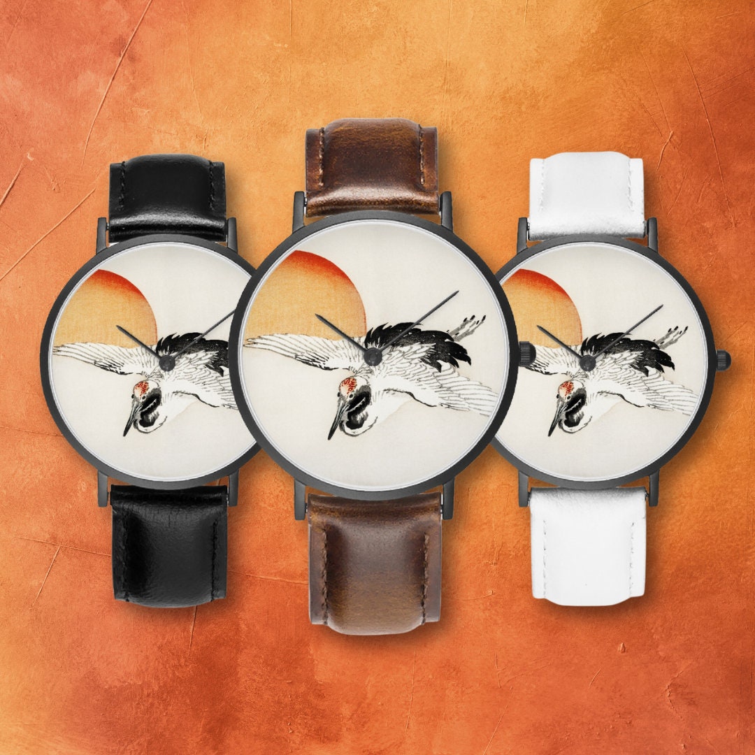 Japanese Flying Crane Leather Strap Quartz Watch - Etsy