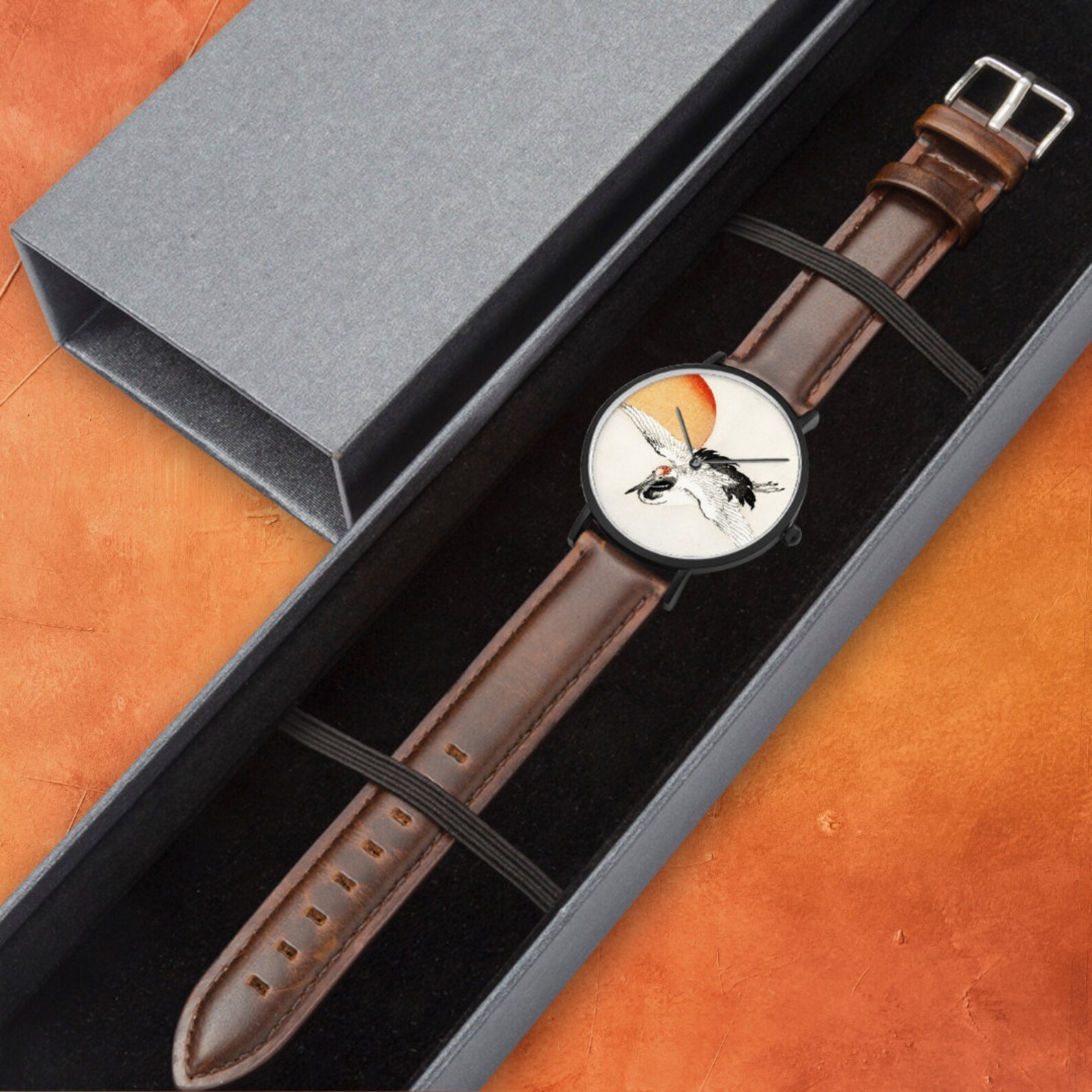 Japanese Flying Crane Leather Strap Quartz Watch - Etsy
