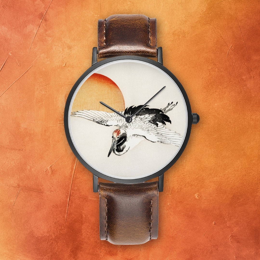 Japanese Flying Crane Leather Strap Quartz Watch - Etsy