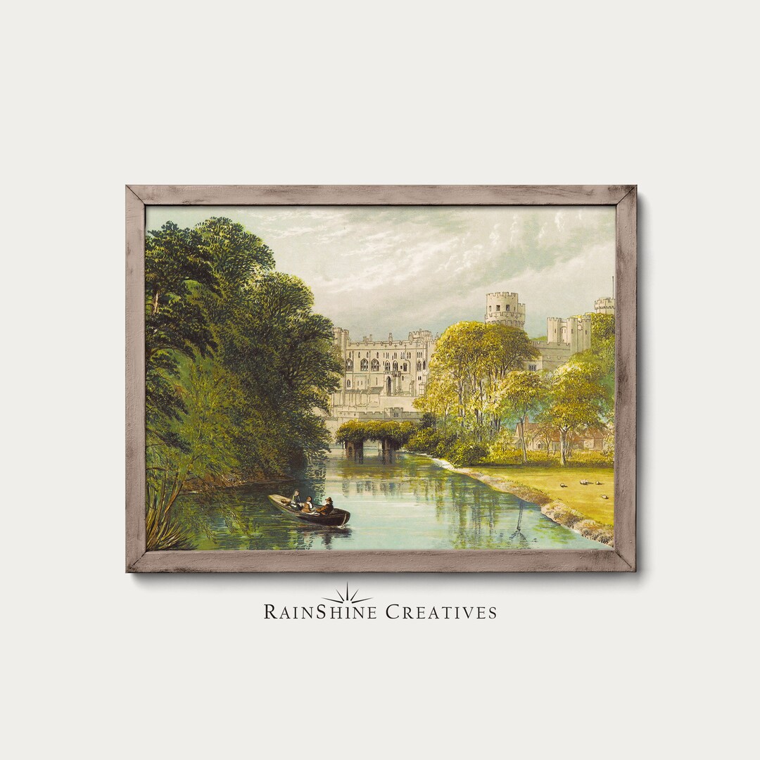 Warwick Castle | Vintage Landscape Oil Painting | Warwickshire England ...