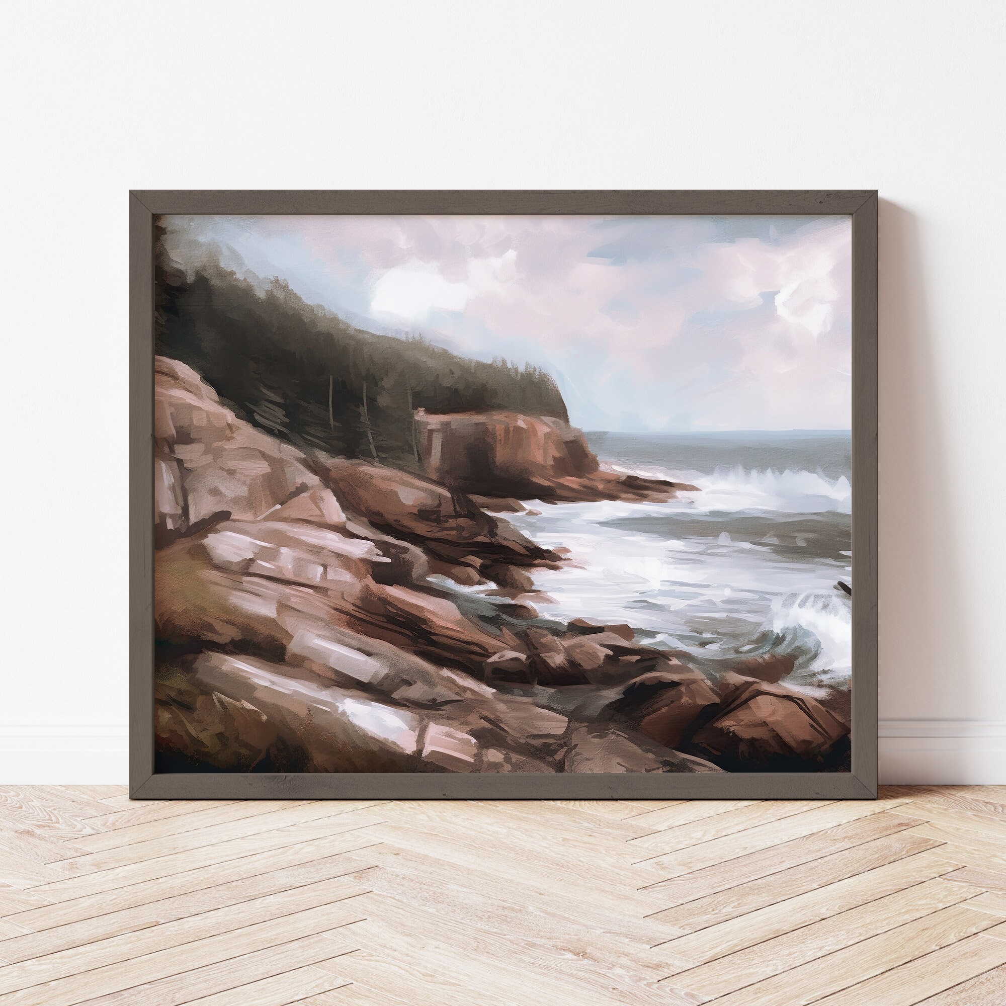 Acadia National Park Vintage Oil Painting Maine, USA Instant Digital ...