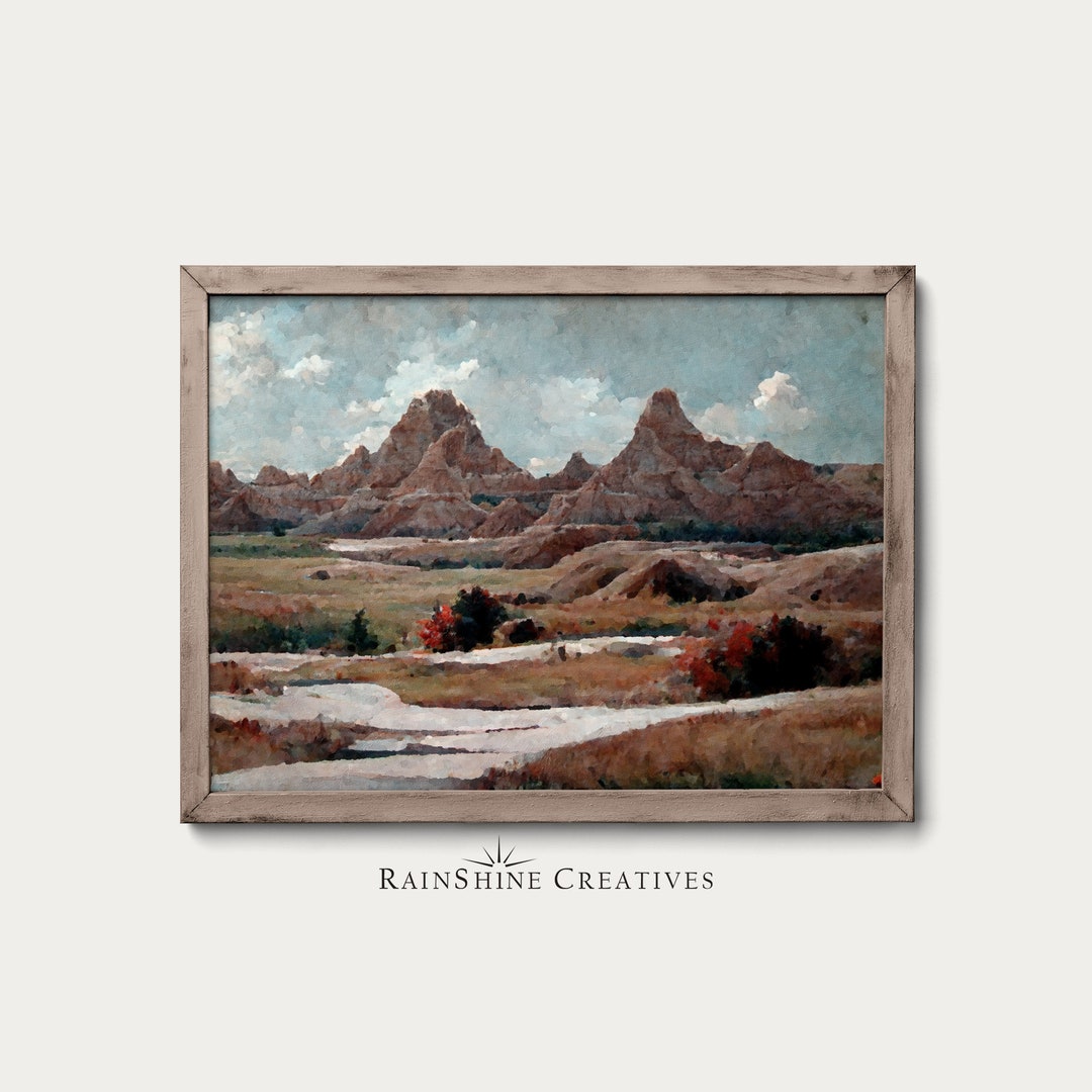 Badlands National Park Oil Painting | Vintage Landscape Art (digital ...