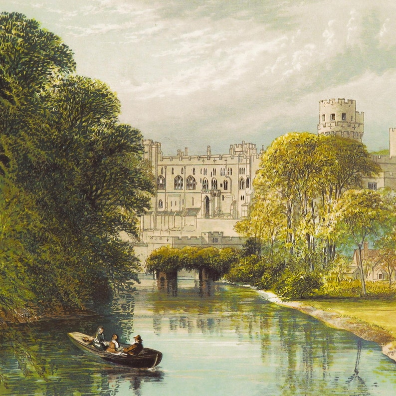 Warwick Castle | Vintage Landscape Oil Painting | Warwickshire England ...