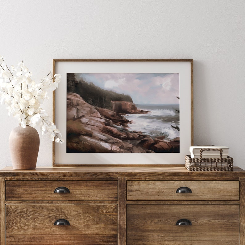 Acadia National Park Vintage Oil Painting Maine, USA Instant Digital ...