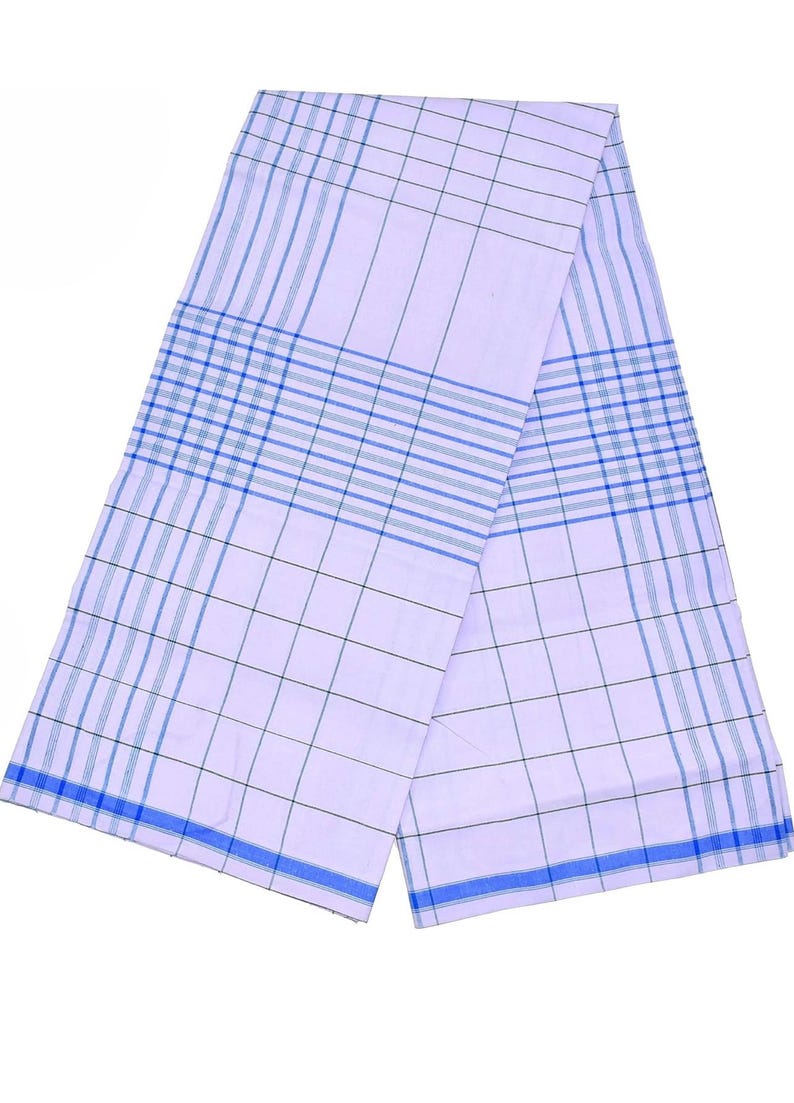 Men’s White Check Lungi Dhoti Handmade White Mundu Sarong Beachwear ...