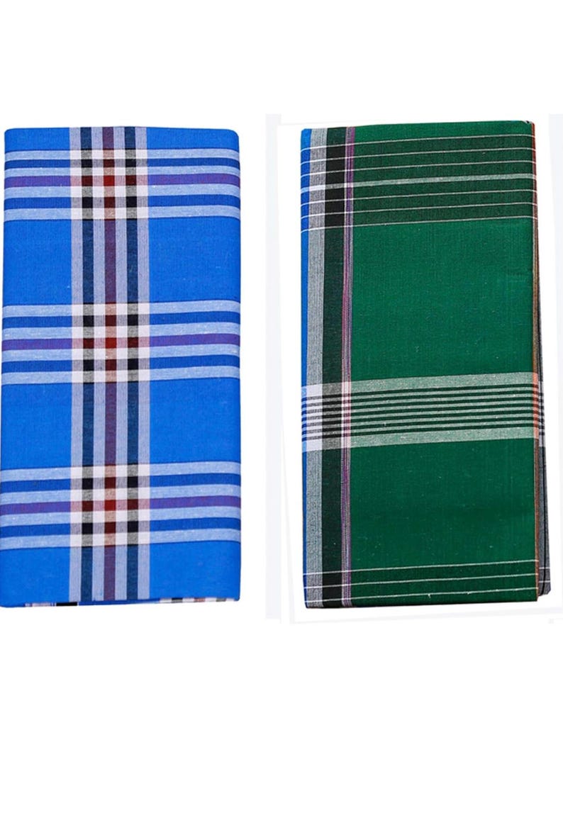 Men’s Blue Check Lungi Dhoti Handmade White Mundu Sarong Beachwear ...