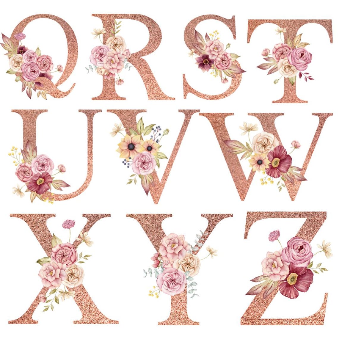 Watercolor Floral Alphabet Clipart, Pink Spring Lettering (digital ...