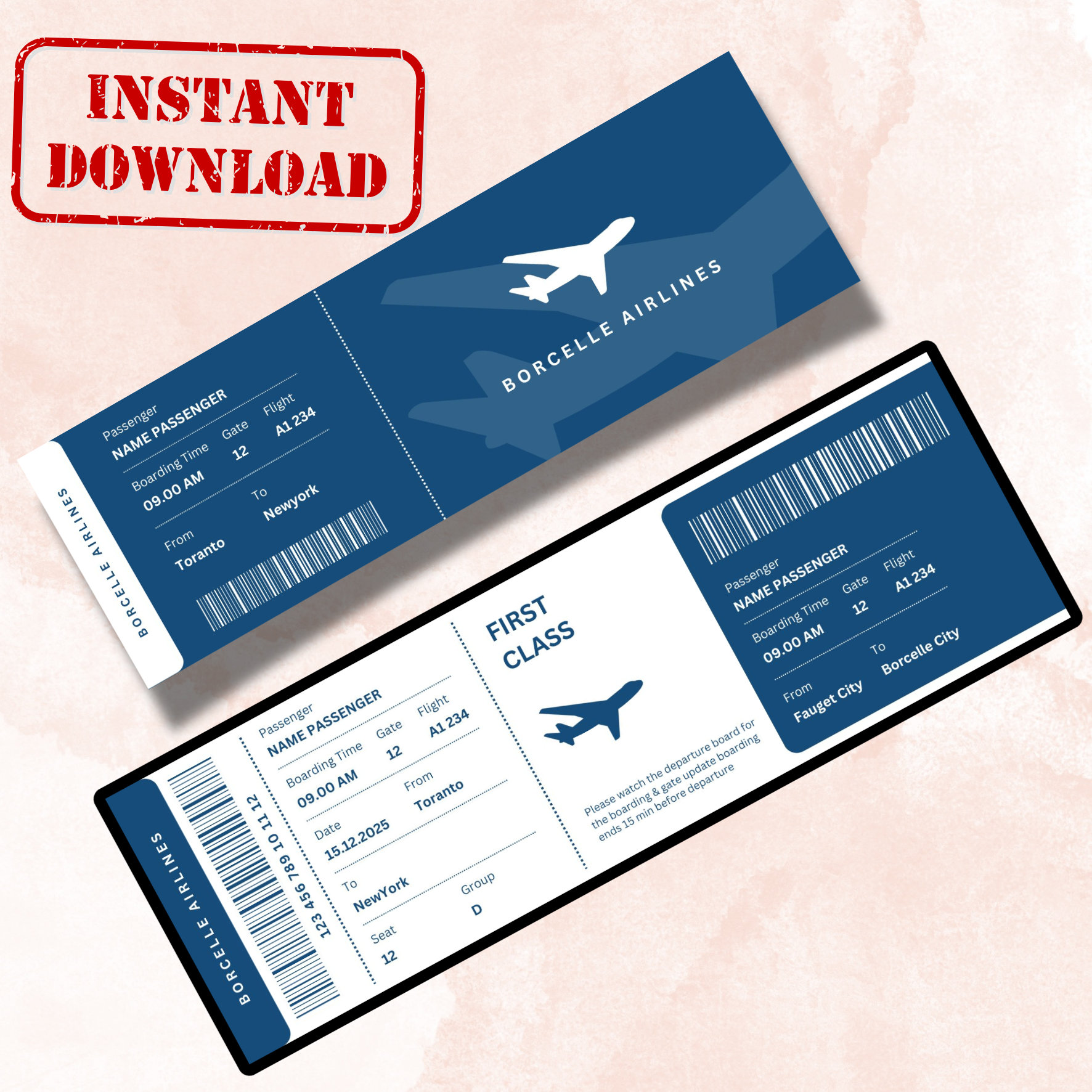 First Class Business Boarding Pass Template, Canva Boarding Pass ...