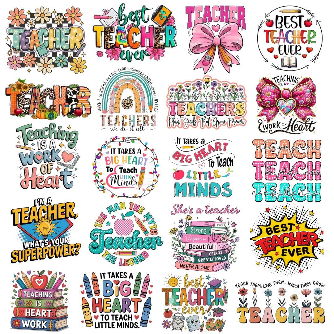 Teacher Sublimation Png Bundle, Coqutte & Retro Designs [instant ...