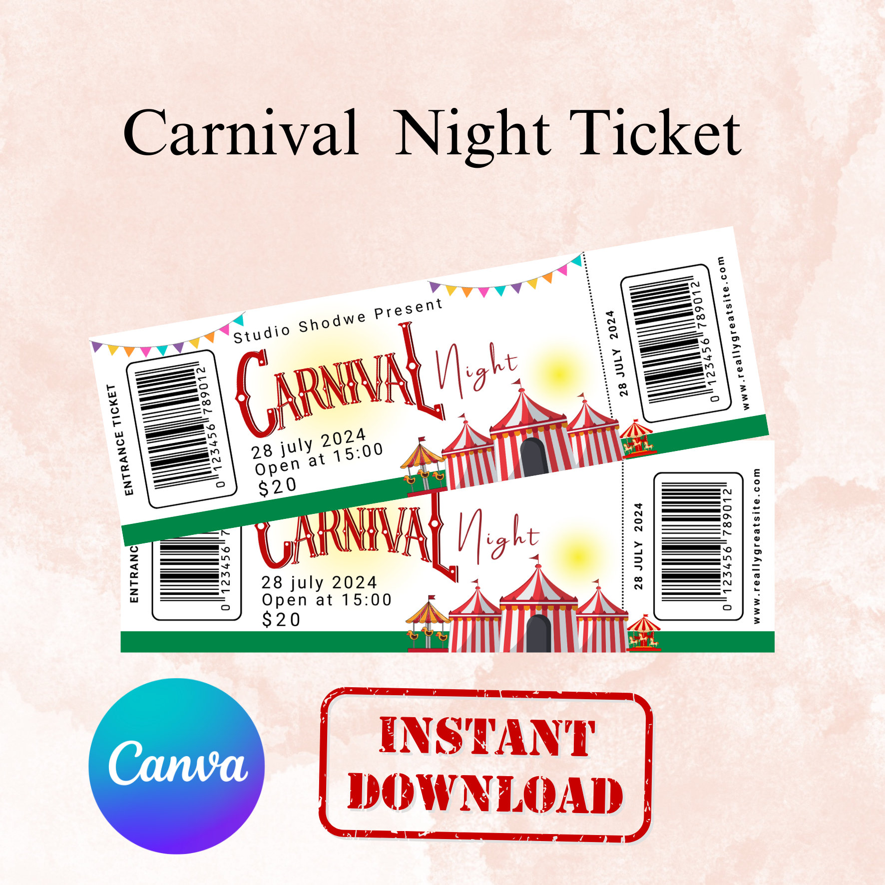 Carnival Ticket Template, Carnival Editable Canva Ticket, Surprise ...