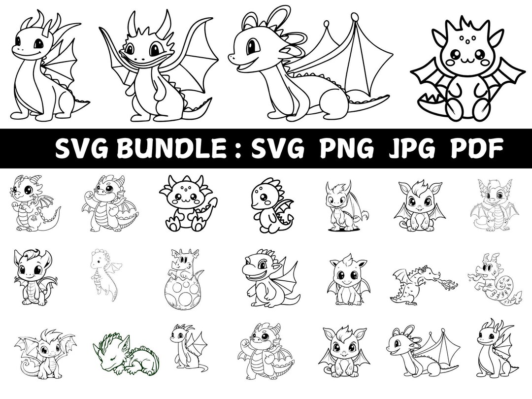 Cute Dragon Svg Bundle, Cartoon Dragon Svg, Kids Dragon Svg, Dragon ...