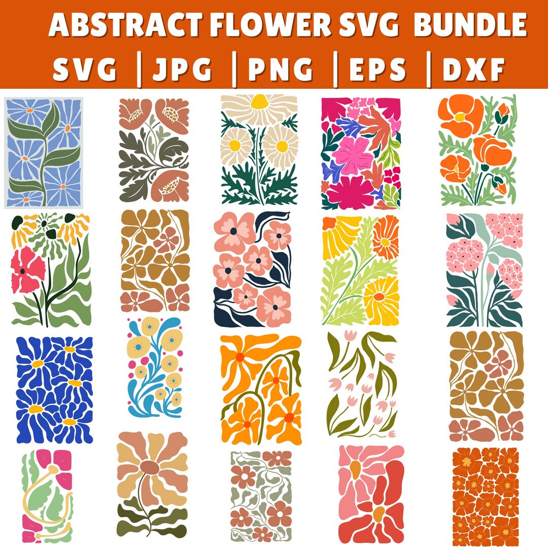 Abstract Flower SVG Bundle: Groovy Floral PNG, Danish Retro Designs ...