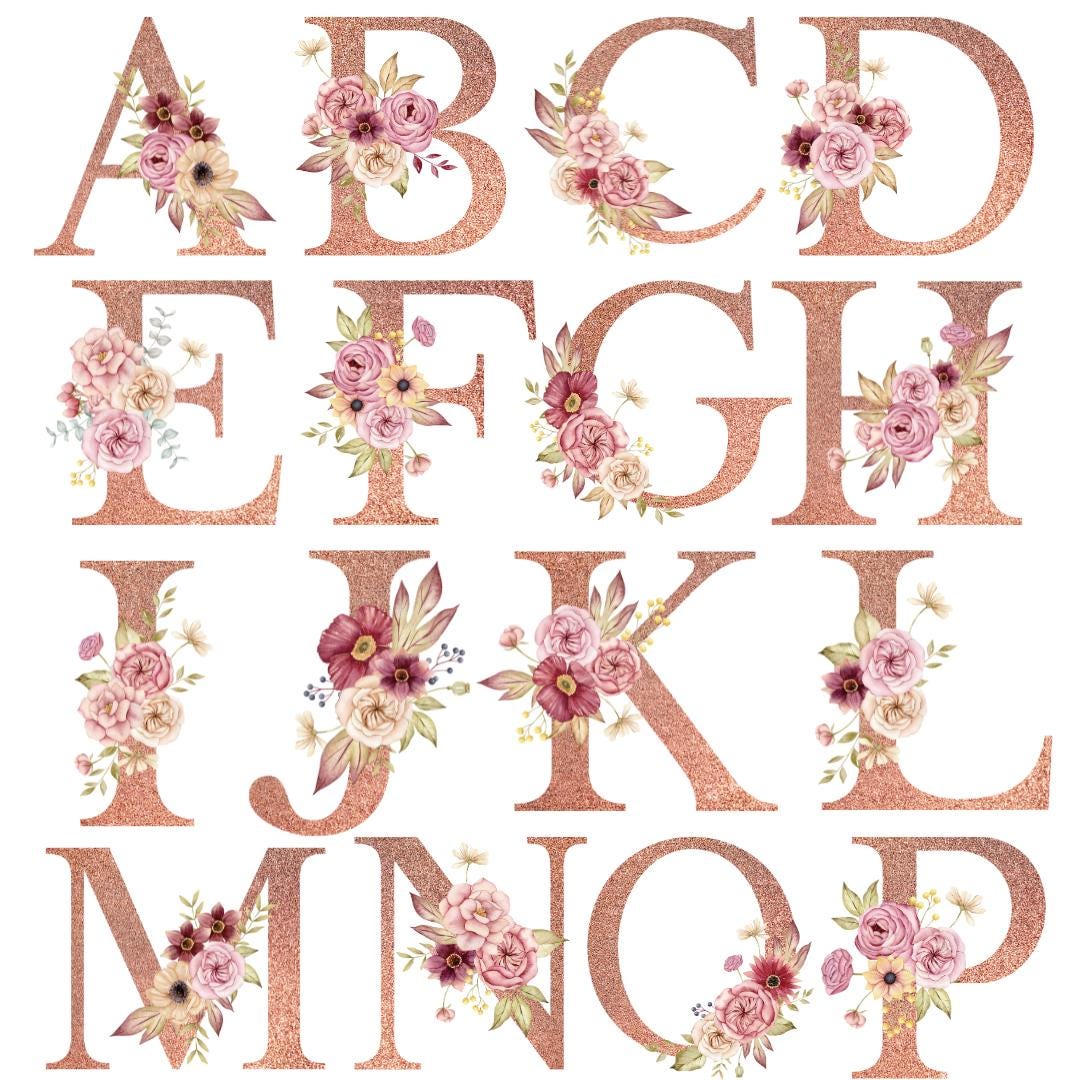 Watercolor Floral Alphabet Clipart, Pink Spring Lettering (digital ...