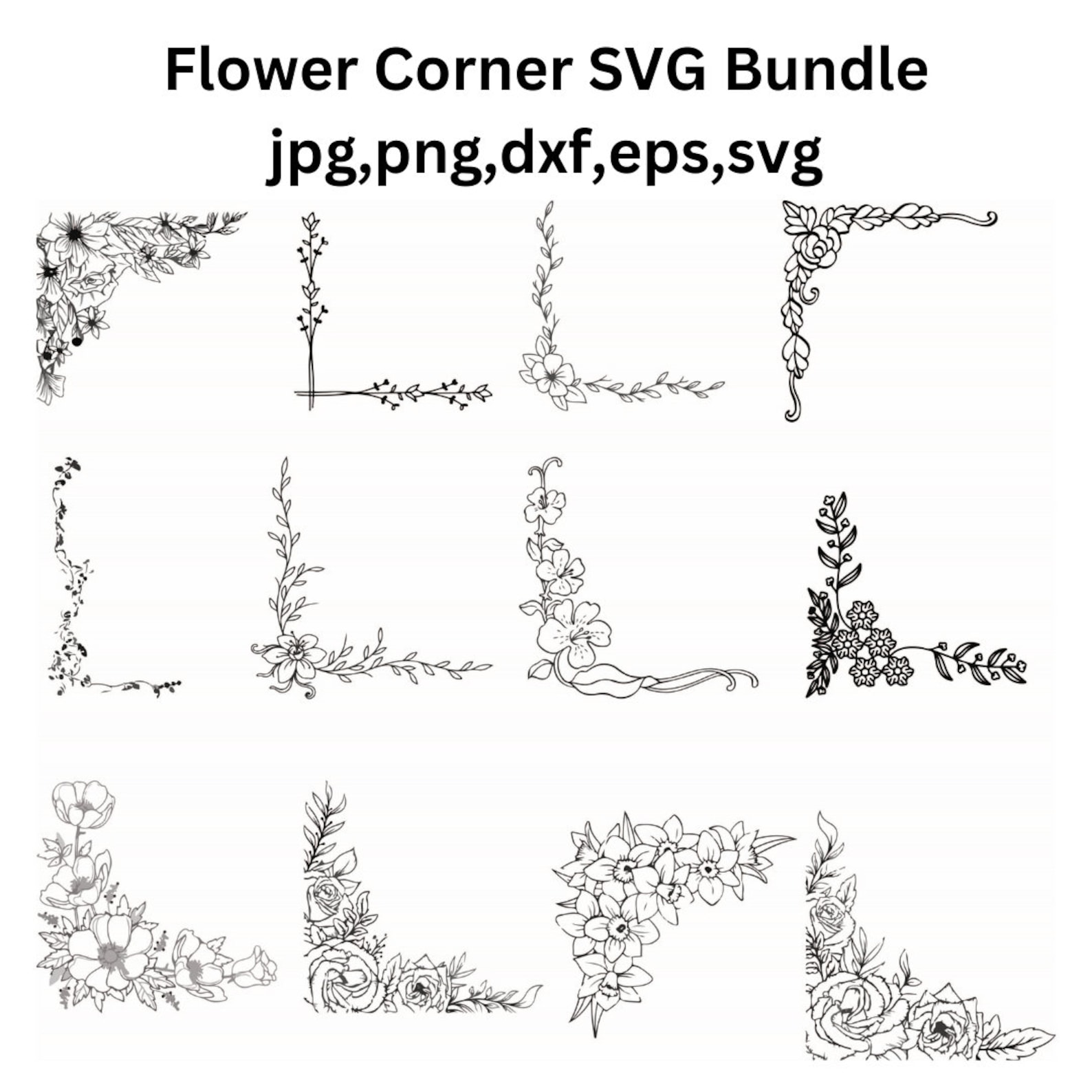 Flower Corner SVG Bundle: Wedding Border Decor (digital Files) - Etsy