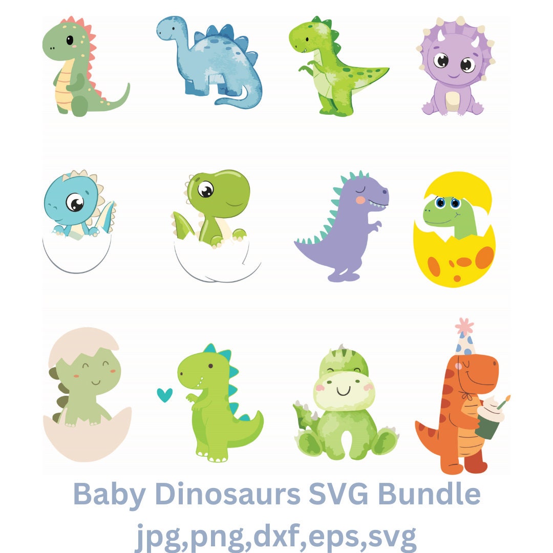 Baby Dinosaurs SVG Bundle, T-rex, Brontosaurus, Stegosaurus (digital ...