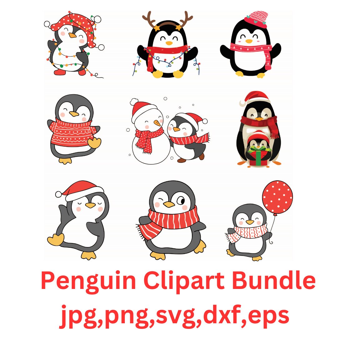 Christmas Penguin Clipart Bundle | Cute Penguin | Winter Clipart | Baby ...