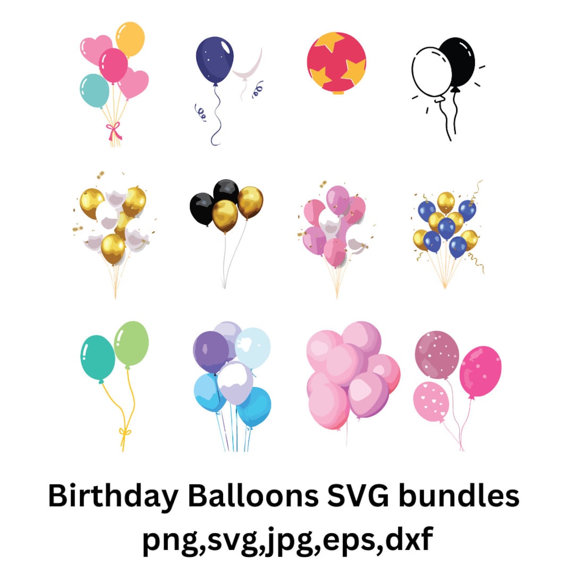 Birthday Balloons SVG | Party Clipart, Cut File (digital) - Etsy