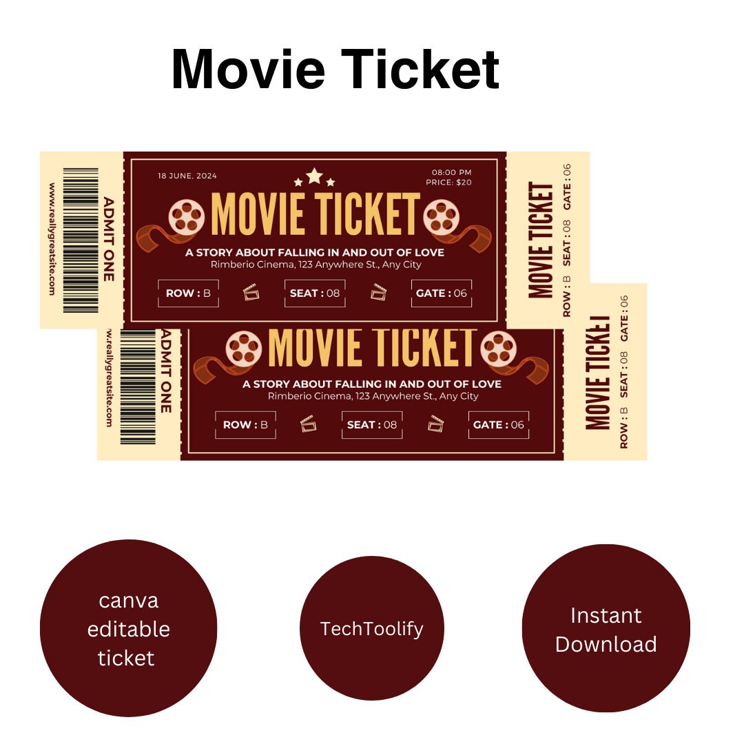 Editable Movie Ticket Template: Cinema Party Invitation (digital ...